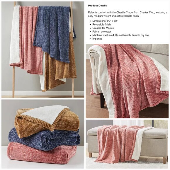 Charter Club | Bedding | Charter Club Chenille Cozy Reversible Throw ...